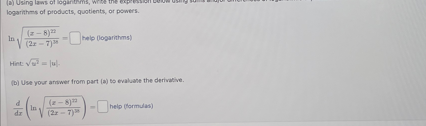 Solved logarithms of products, quotients, or | Chegg.com