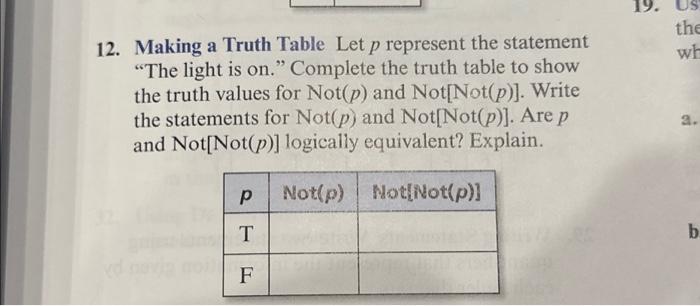 Solved 12. Making a Truth Table Let p represent the | Chegg.com
