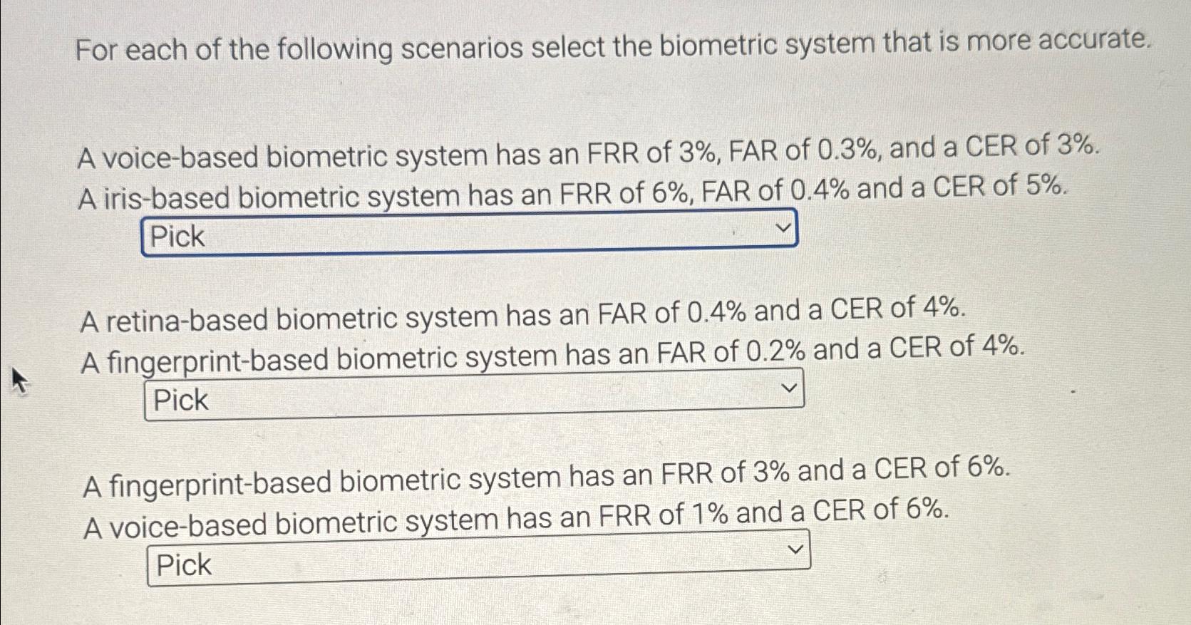 Solved For each of the following scenarios select the | Chegg.com