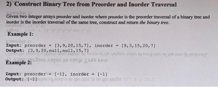 Solved 2 Construct Binary Tree From Preorder And Inorder
