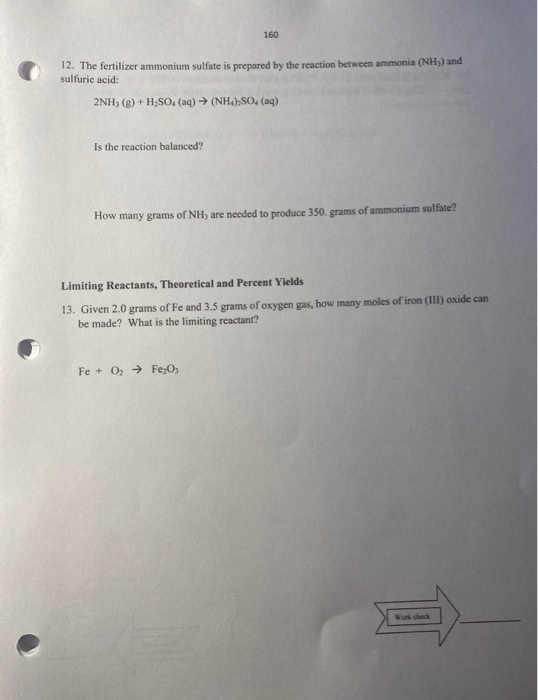 Solved 160 12. The fertilizer ammonium sulfate is prepared | Chegg.com