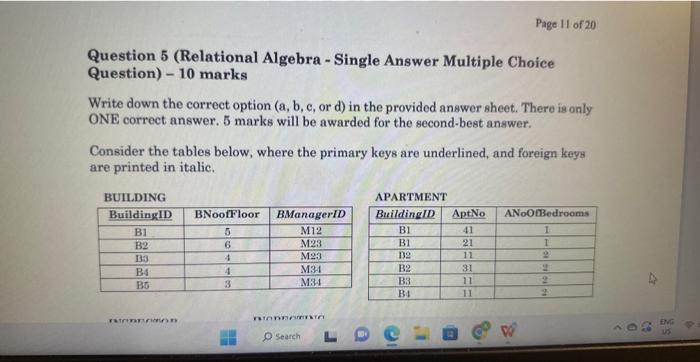 Solved Question 5 (Relational Algebra - Single Answer | Chegg.com