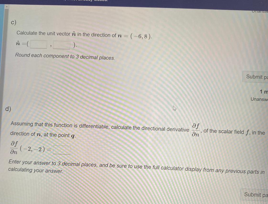 Solved Calculate the unit vector n^ in the direction of | Chegg.com