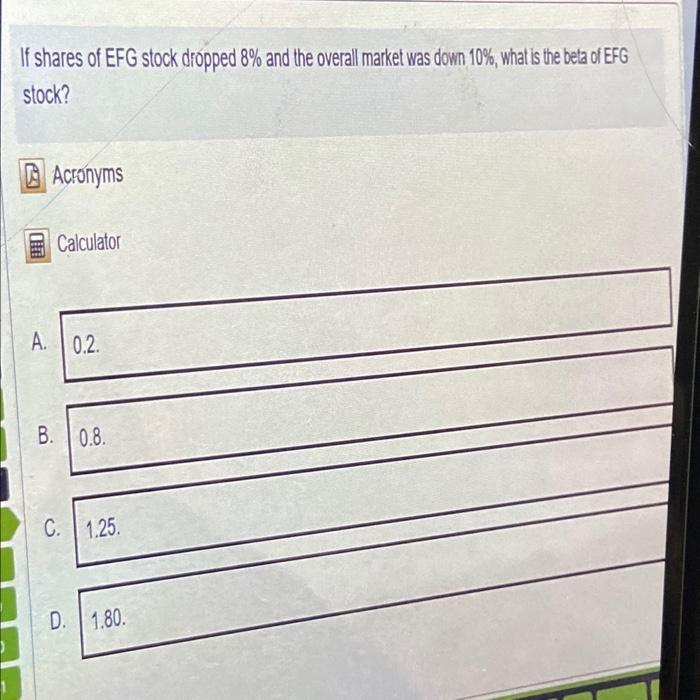 Solved If shares of EFG stock dropped 8\% and the overall | Chegg.com