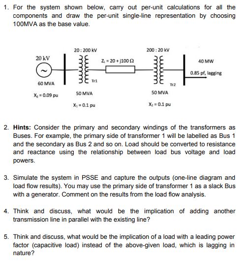For the system shown below, carry out per-unit | Chegg.com