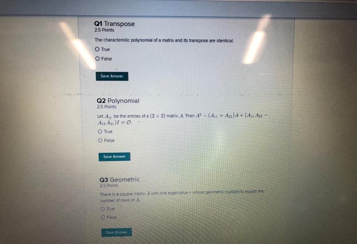 Solved Q1 Transpose 2.5 Points The characteristic polynomial | Chegg.com