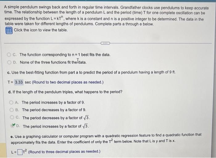 Solved A simple pendulum swings back and forth in regular | Chegg.com