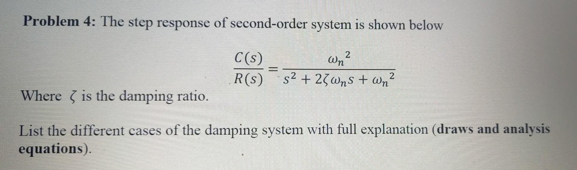 Solved Problem 4: The step response of second-order system | Chegg.com