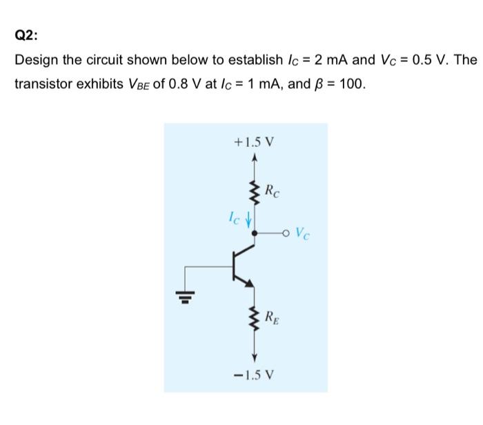 Solved Q2: Design the circuit shown below to establish IC=2 | Chegg.com