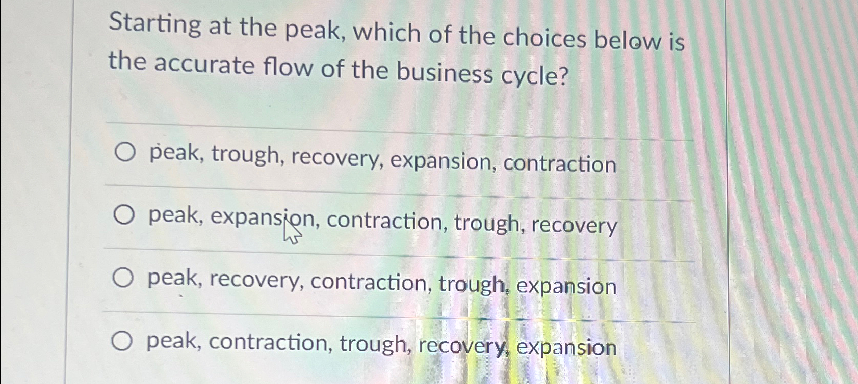 Solved Starting at the peak, which of the choices below is | Chegg.com