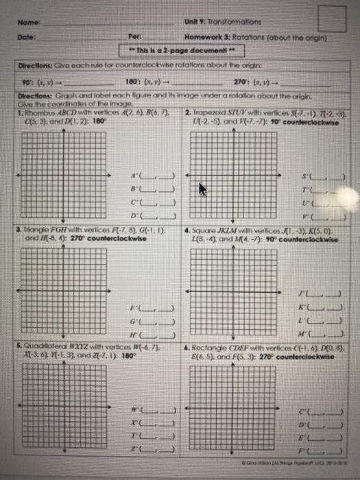 Solved Unit Nine Transformations Homework Three Rotations Chegg