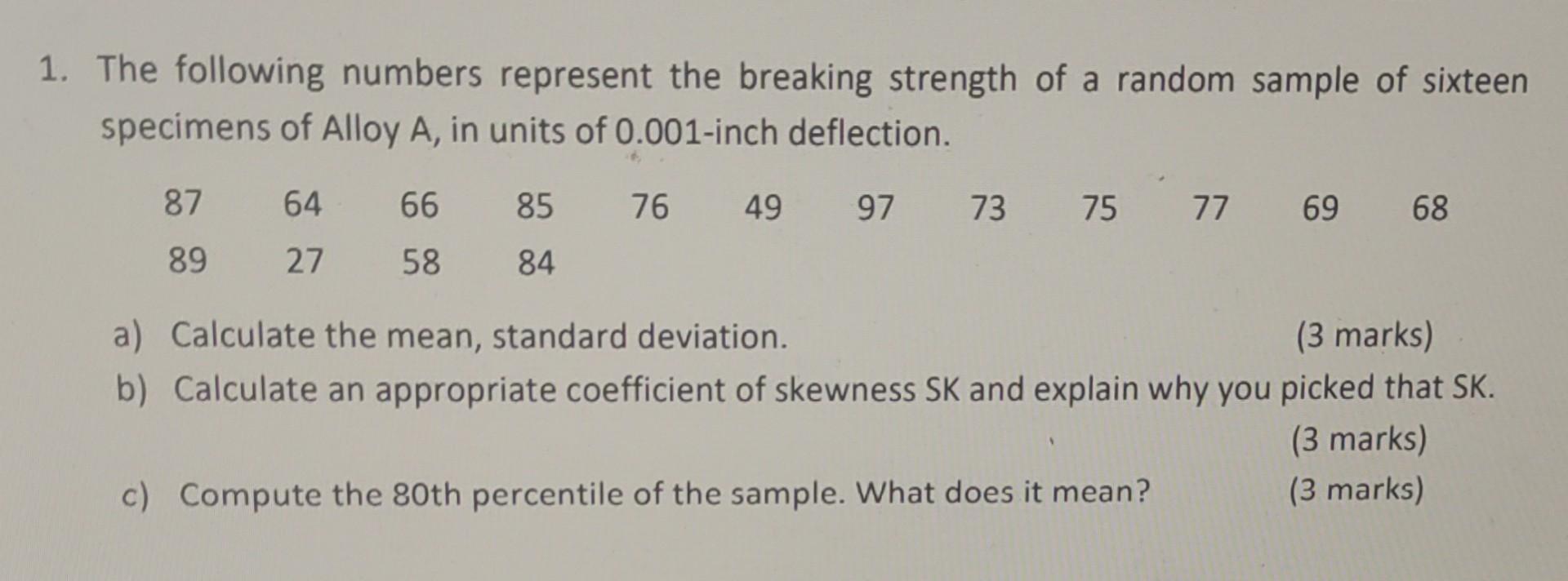 Solved The following numbers represent the breaking strength | Chegg.com