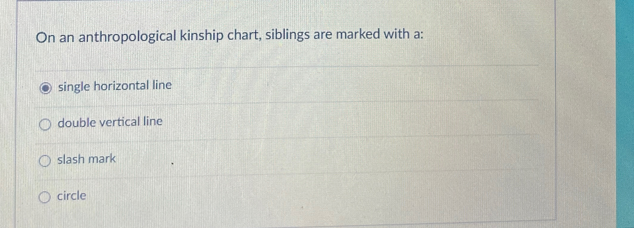 Solved On an anthropological kinship chart, siblings are | Chegg.com