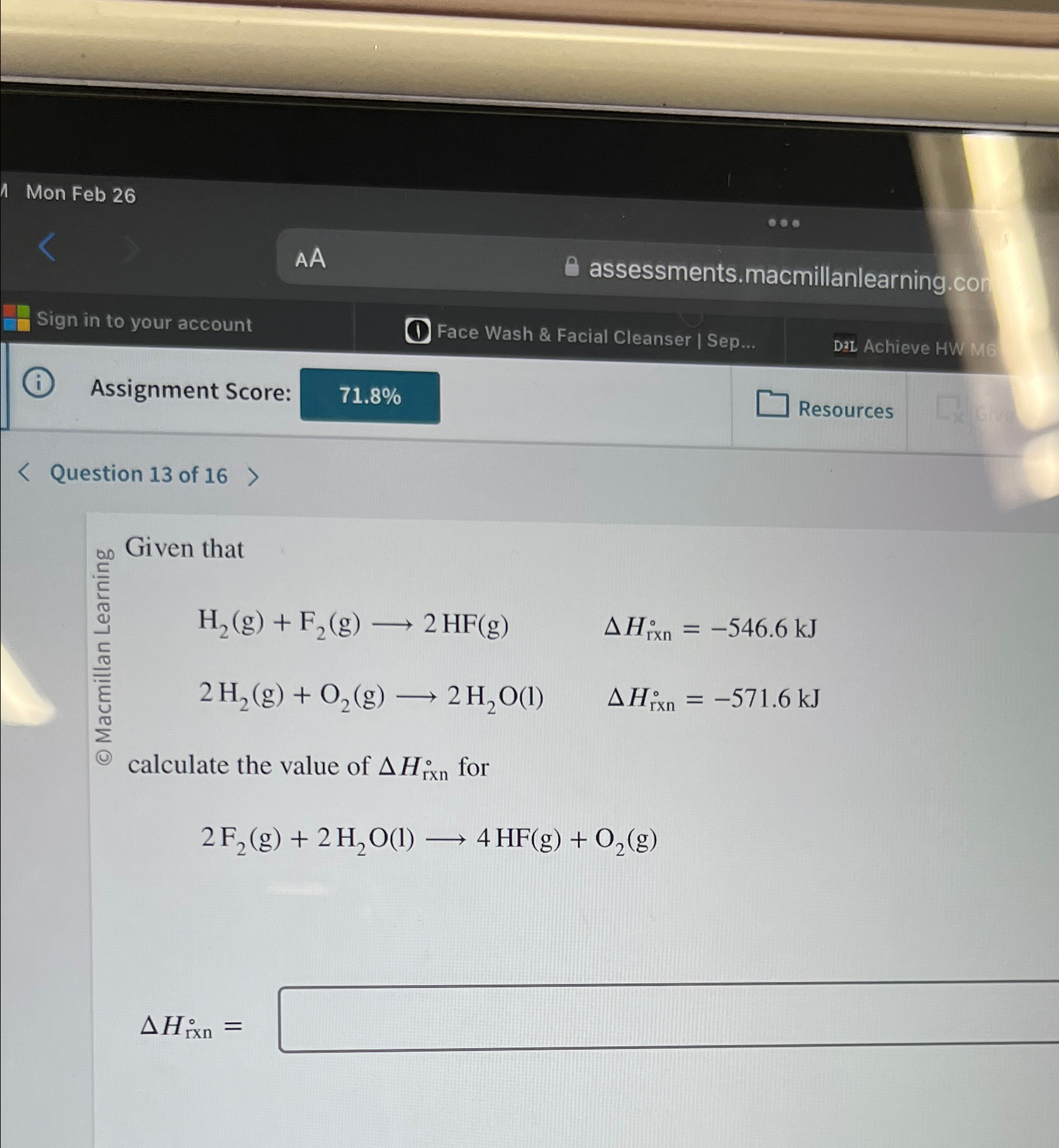 Solved Mon Feb 26AAassessments.macmillanlearning.conSign in | Chegg.com