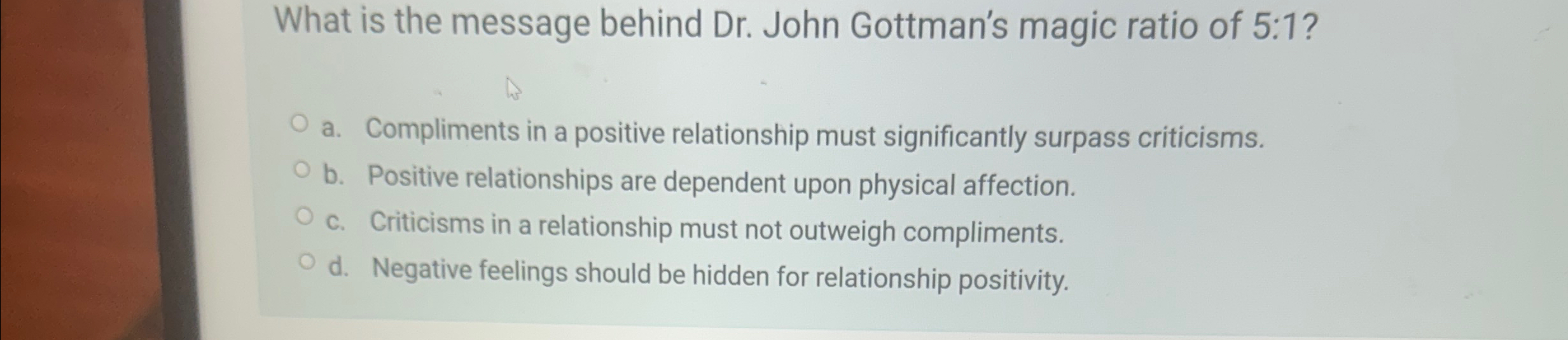 Solved What is the message behind Dr. ﻿John Gottman's magic | Chegg.com