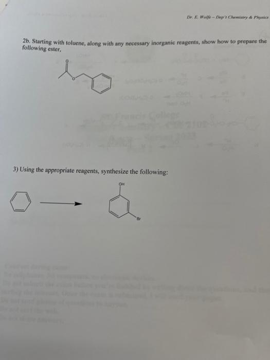 Solved 2b. Starting with toluene, along with any necessary | Chegg.com