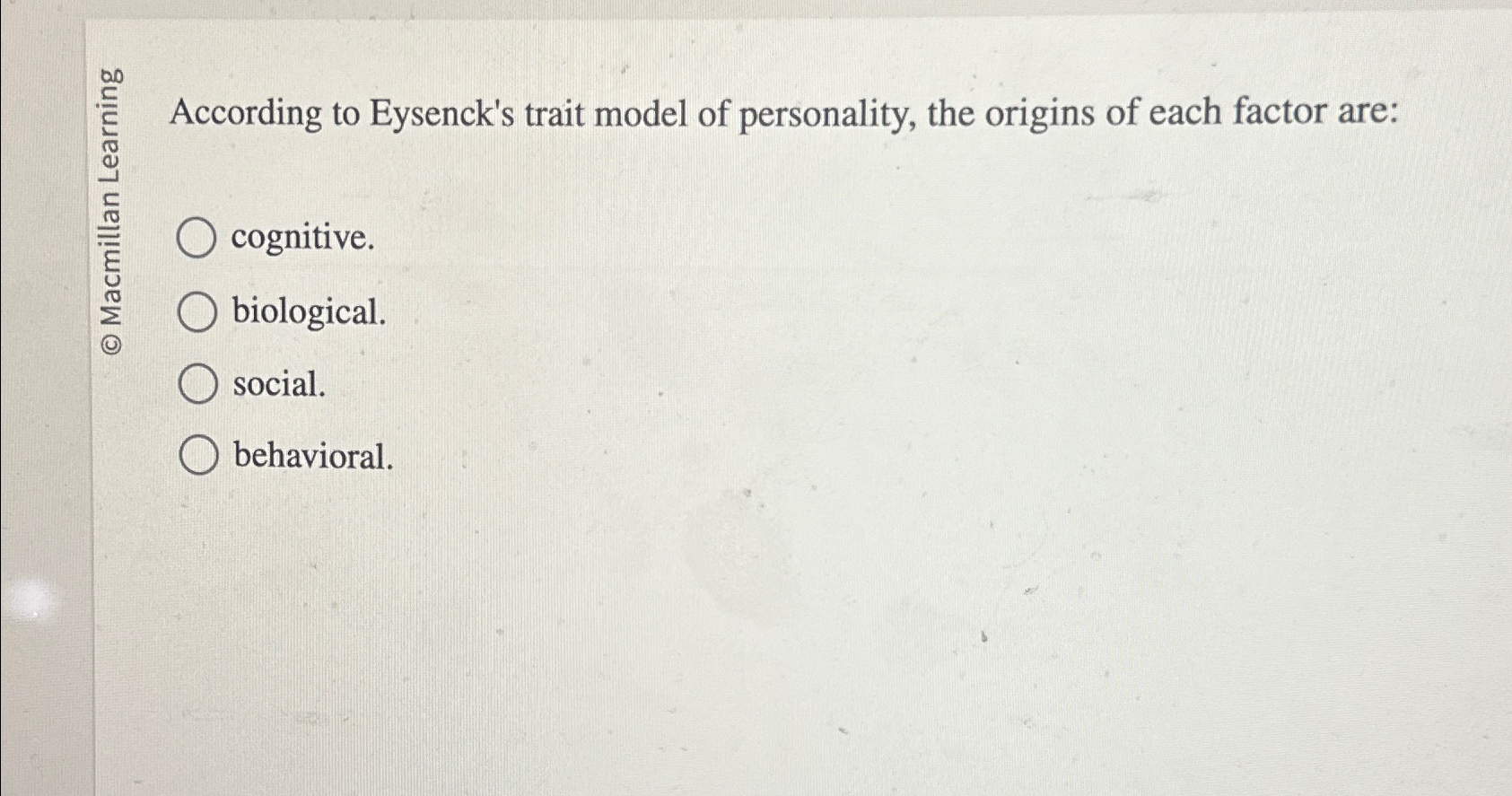 Solved According to Eysenck's trait model of personality, | Chegg.com