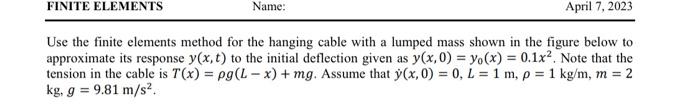 Solved Use the finite elements method for the hanging cable | Chegg.com