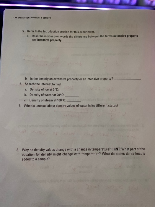 Solved LAB EXERCISE EXPERIMENT 3: DENSITY 5. Refer to the | Chegg.com