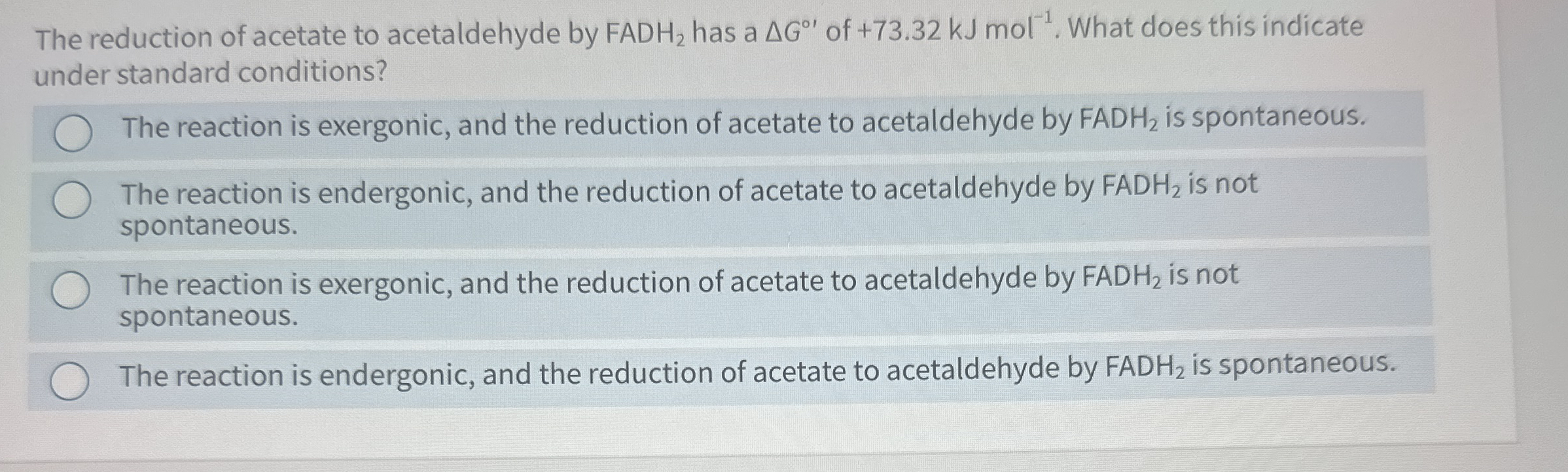 Solved The reduction of acetate to acetaldehyde by FADH2 | Chegg.com