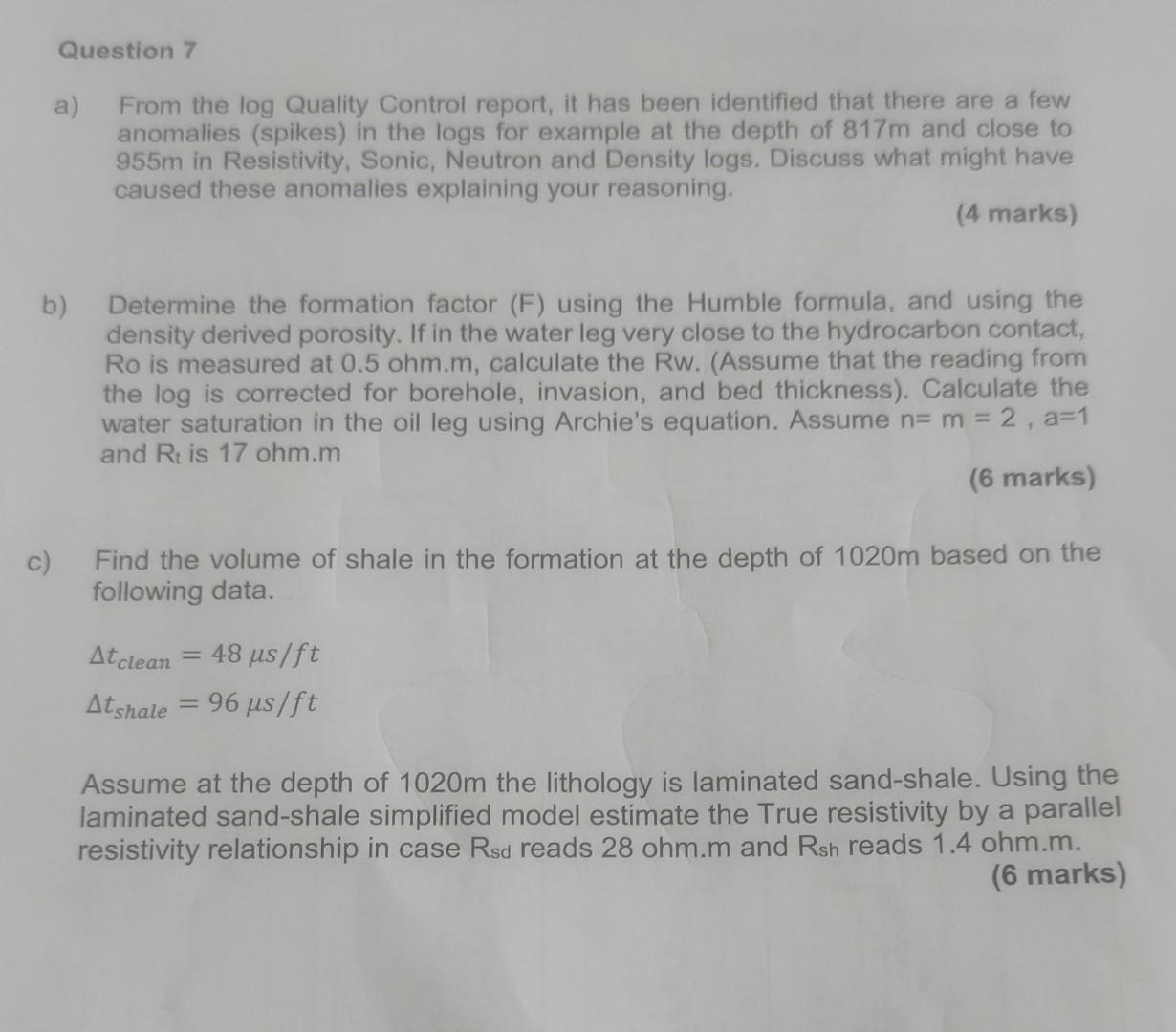 Solved Question 7 a) From the log Quality Control report, it | Chegg.com