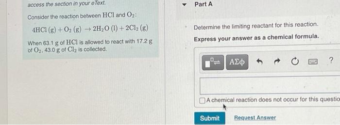 Solved Part A access the section in your e Text. Consider | Chegg.com