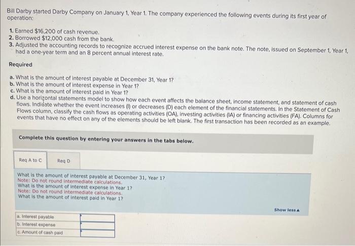 Solved Bill Darby started Darby Company on January 1, Year | Chegg.com