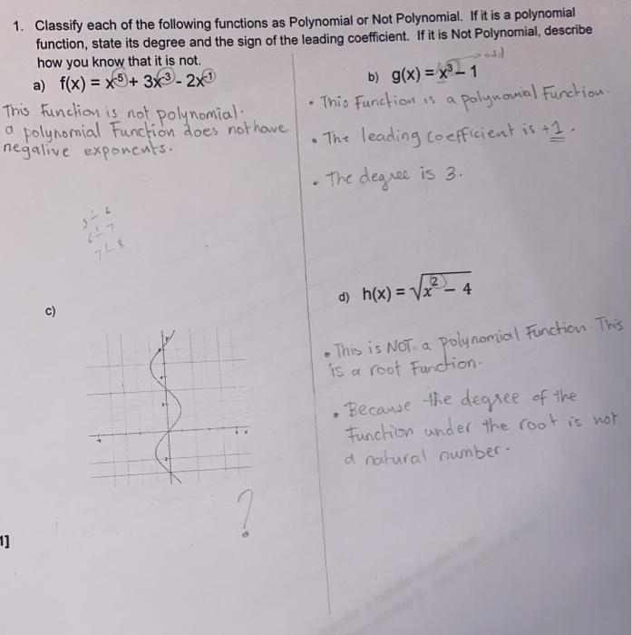 Solved 1. Classify each of the following functions as | Chegg.com