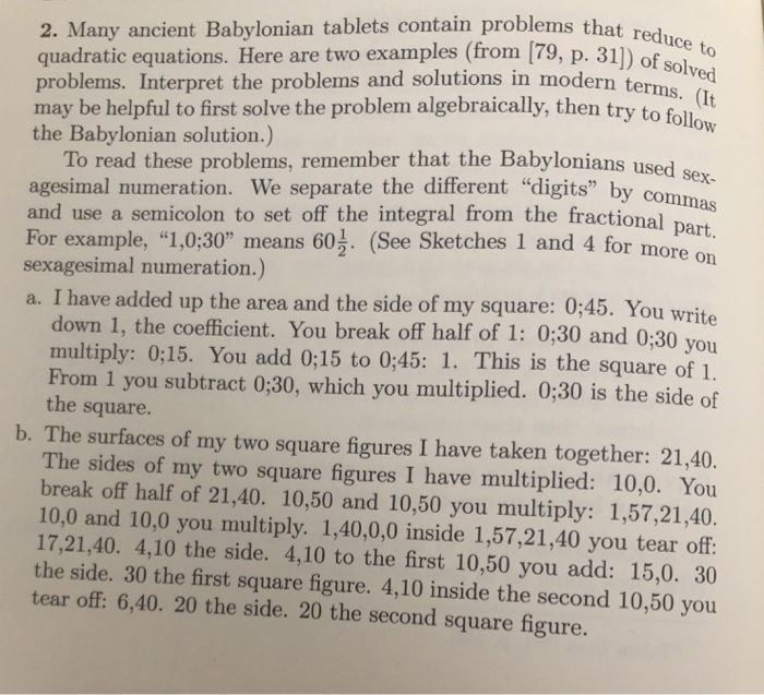 Solved 3. Quadratic equations occur all over ancient | Chegg.com