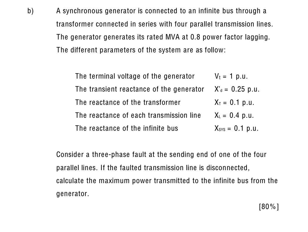 Solved b) ﻿A synchronous generator is connected to an | Chegg.com