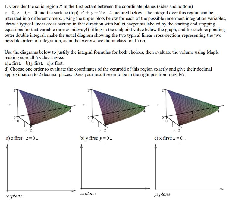 Consider the solid region R ﻿in the first octant | Chegg.com