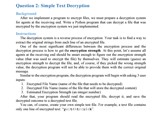 Solved Question 1: Simple Text Encryption Background You are | Chegg.com
