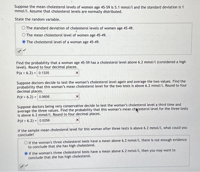 Solved Suppose the mean cholesterol levels of women age | Chegg.com