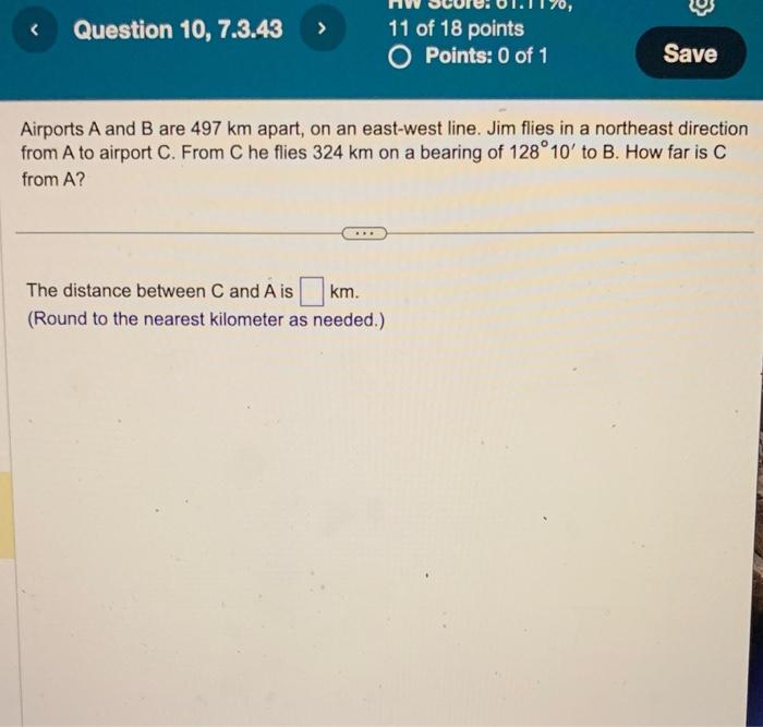 Solved Airports A and B are 497 km apart, on an east-west | Chegg.com