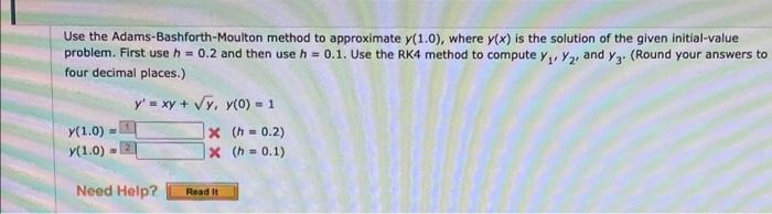 Solved Use the Adams-Bashforth-Moulton method to approximate | Chegg.com