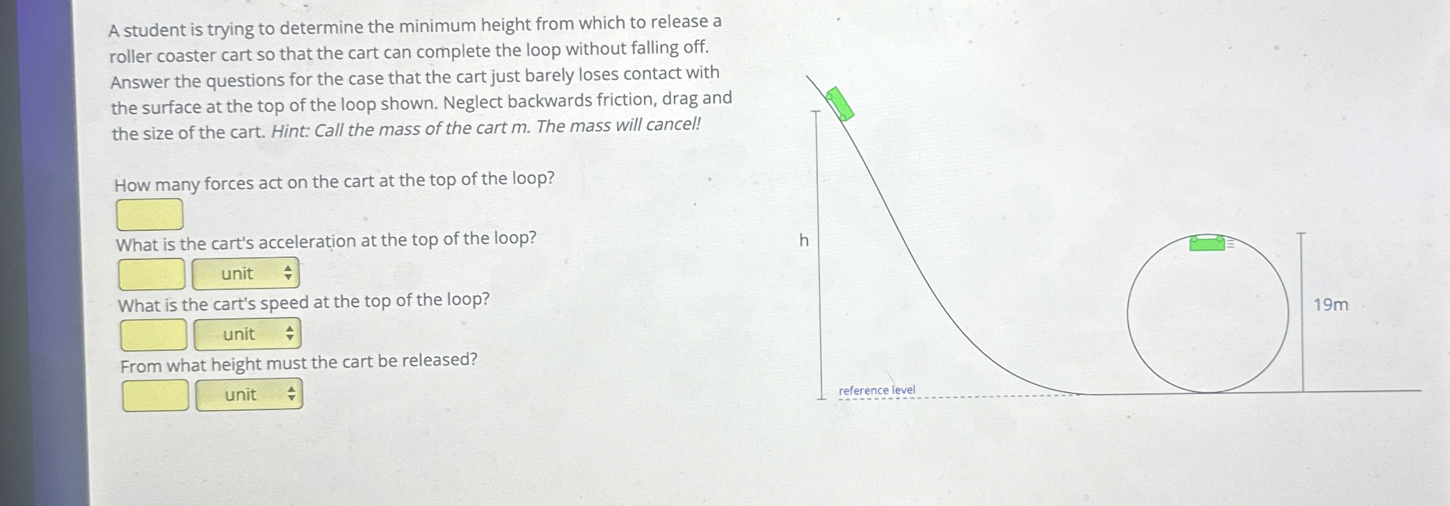 Solved A student is trying to determine the minimum height | Chegg.com