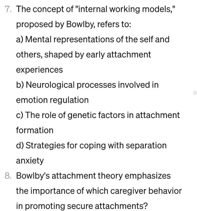 The concept of "internal working models," proposed by | Chegg.com