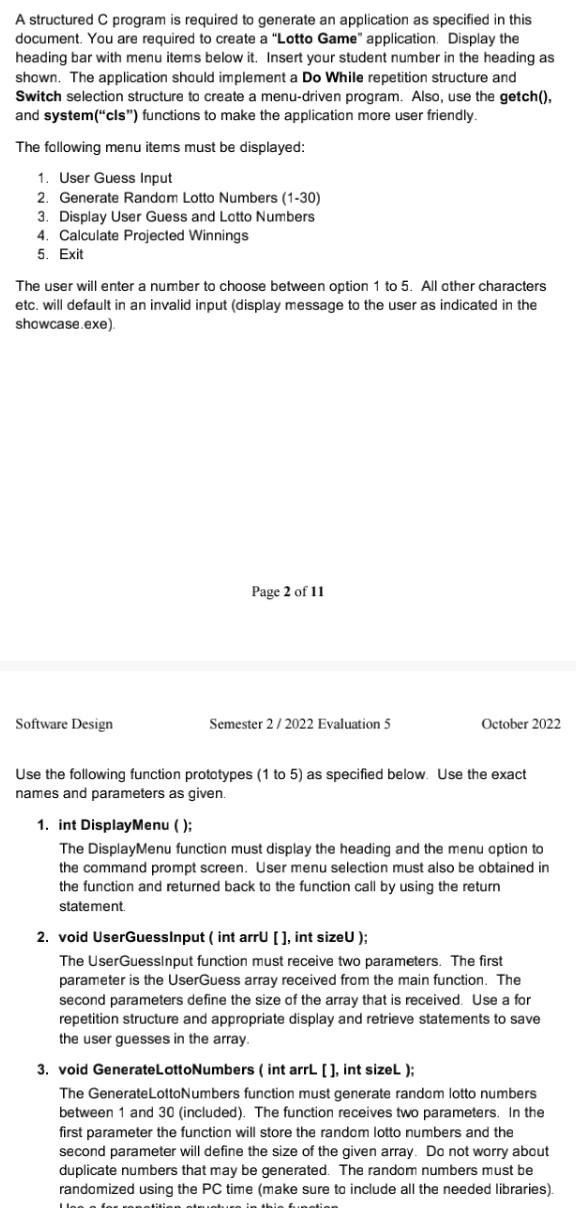 Solved A structured C program is required to generate an | Chegg.com