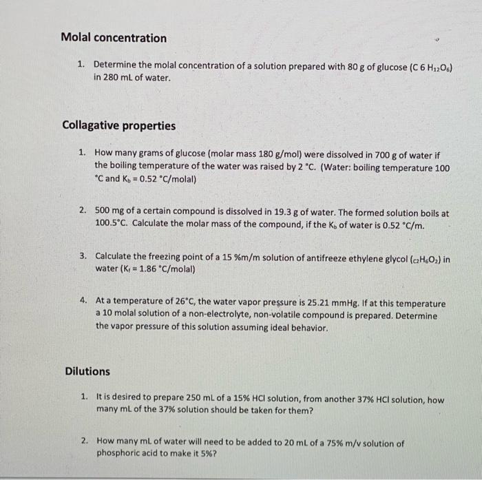 Solved Molal concentration 1. Determine the molal | Chegg.com Solved Molal concentration 1. Determine the molal | Chegg.com