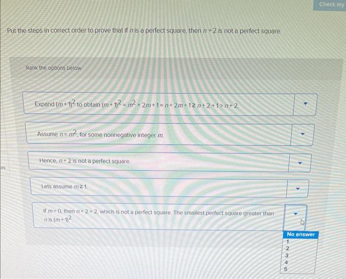 Solved Put the steps in correct order to prove that if n is | Chegg.com