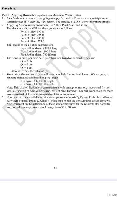 Procedure: Part 4 - Applying Bernoulli's Equation to | Chegg.com