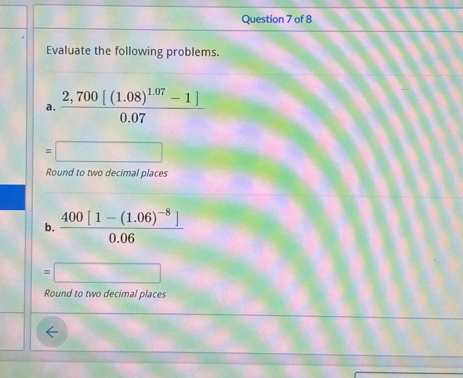 Solved Question 7 ﻿of 8]]Round to two decimal places | Chegg.com
