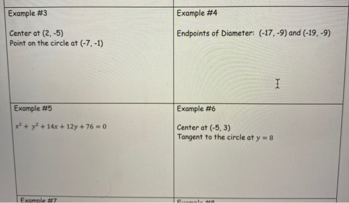 Solved Example #3 Example #4 Center at (2,-5) Point on the | Chegg.com