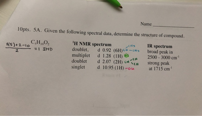Solved Name 10pts. 5A. Given the following spectral data, | Chegg.com