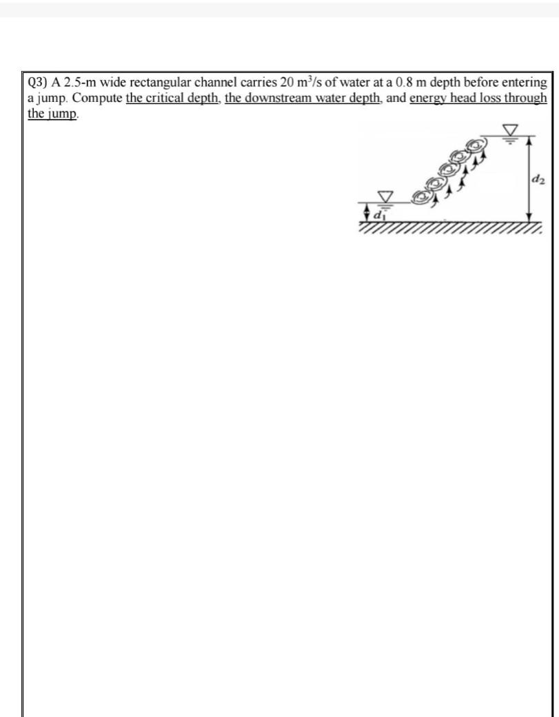 Solved Q3) A 2.5−m wide rectangular channel carries 20 m3/s | Chegg.com