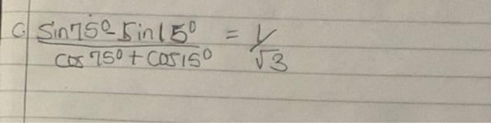 Solved cos75∘+cos15∘sin75∘−5sin15∘=3y | Chegg.com