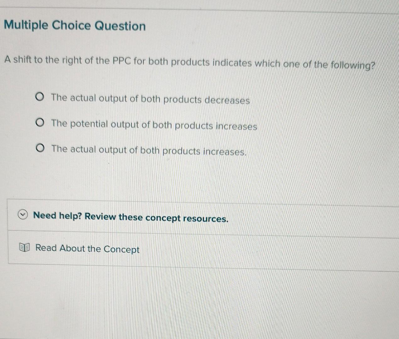 Solved A shift to the right of the PPC for both products | Chegg.com