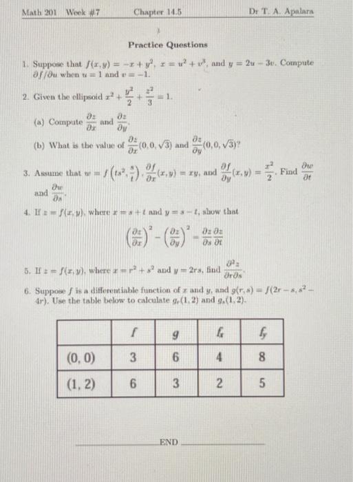 Solved 1 Suppose That F X Y −x Y2 X U2 V3 And Y 2u−3 T