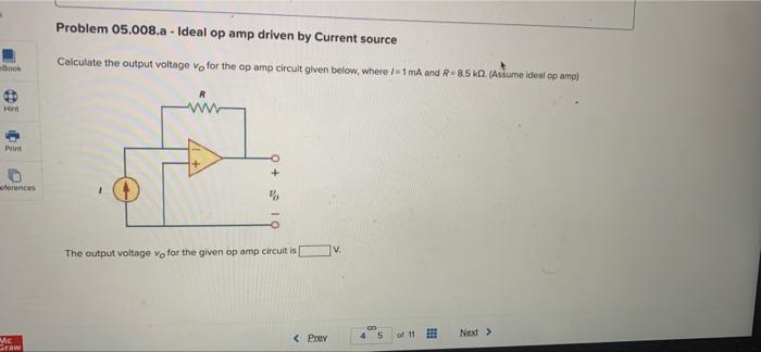 Solved Problem 05.008.a - Ideal op amp driven by Current | Chegg.com