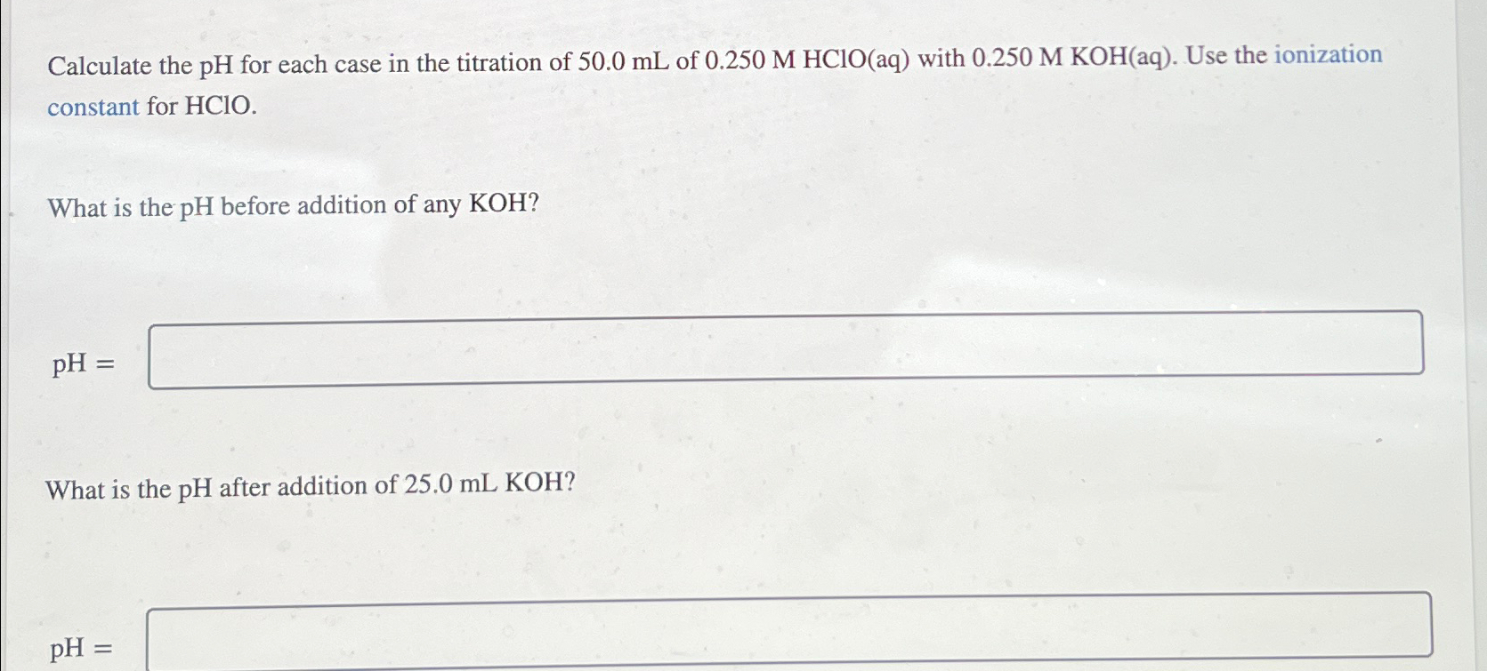 Solved Calculate the pH for each case in the titration of | Chegg.com